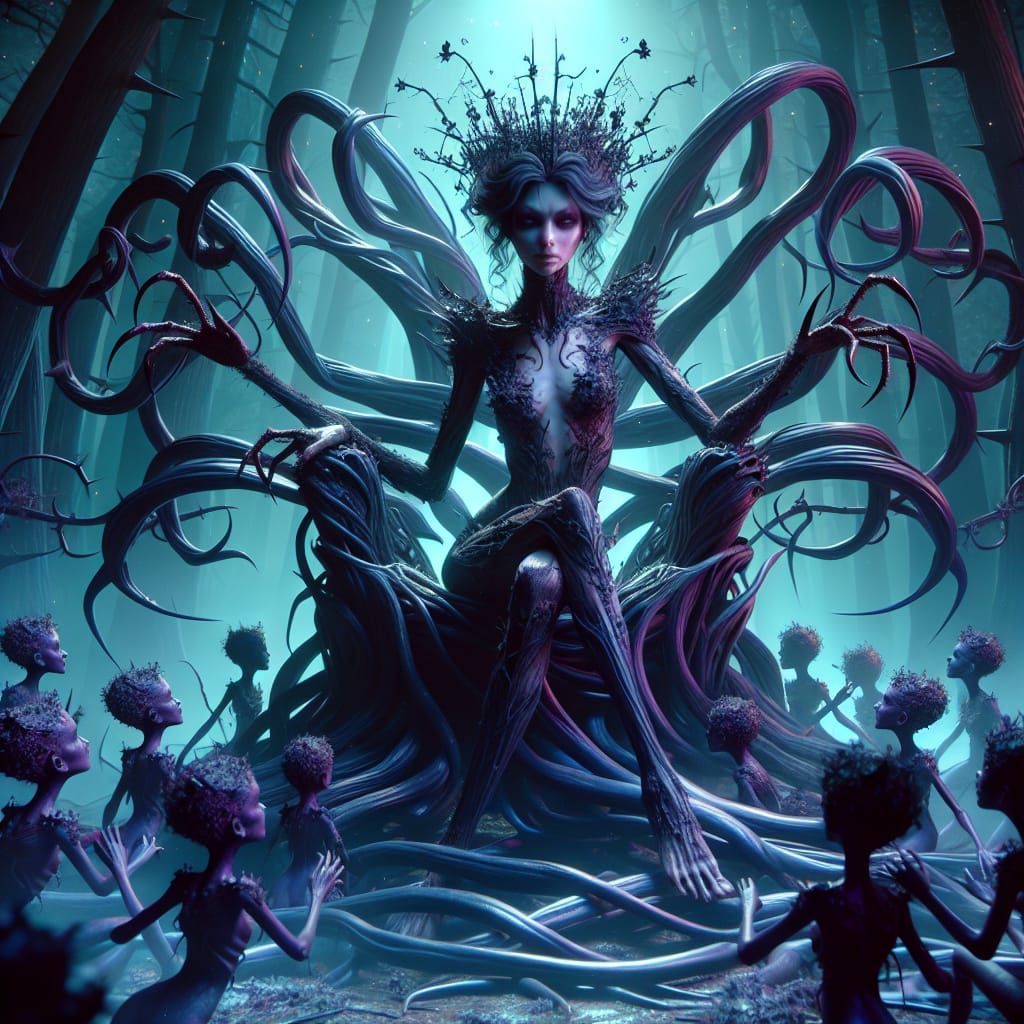 A visually stunning and atmospheric scene depicting a dark, beautiful, ethereal, and macabre ...