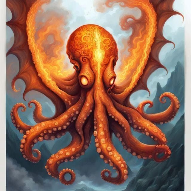 Flying fire octopus - AI Generated Artwork - NightCafe Creator