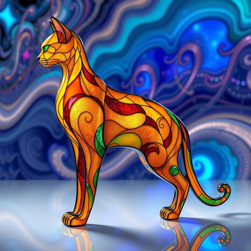 an elegant, elongated cat statue in profile