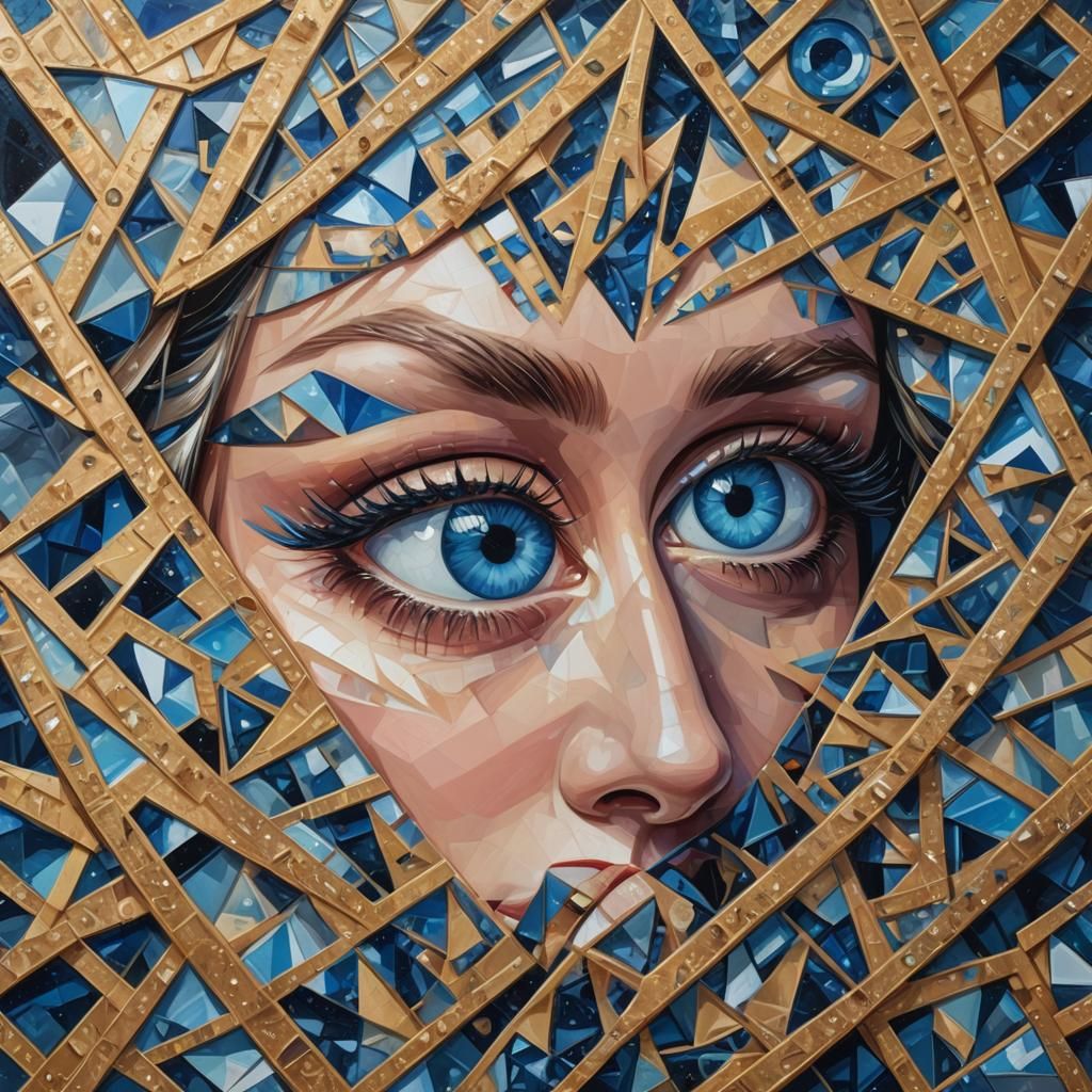 oil painting of two bright blue eyes,glitter makeup,highly detailed ...