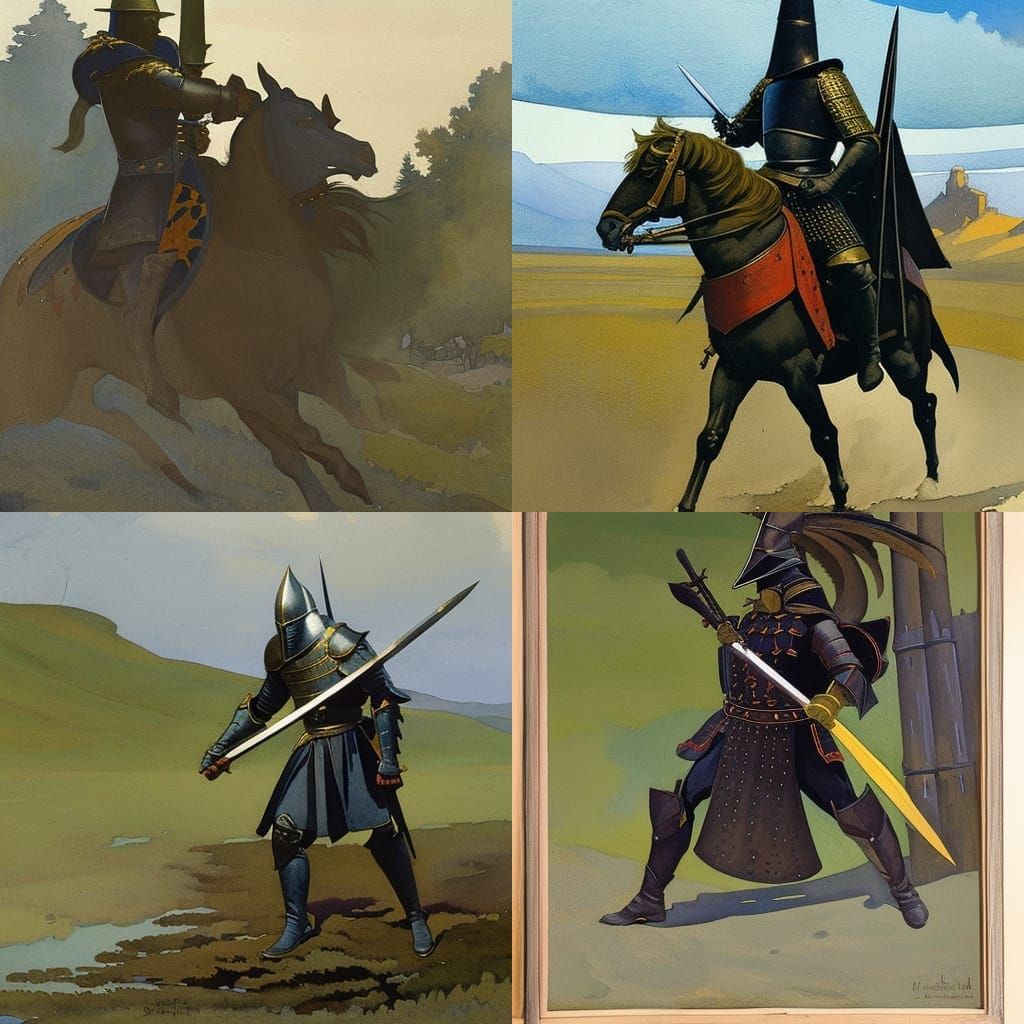 A worn out dusty armored knight preparing to joust The black knight of ...