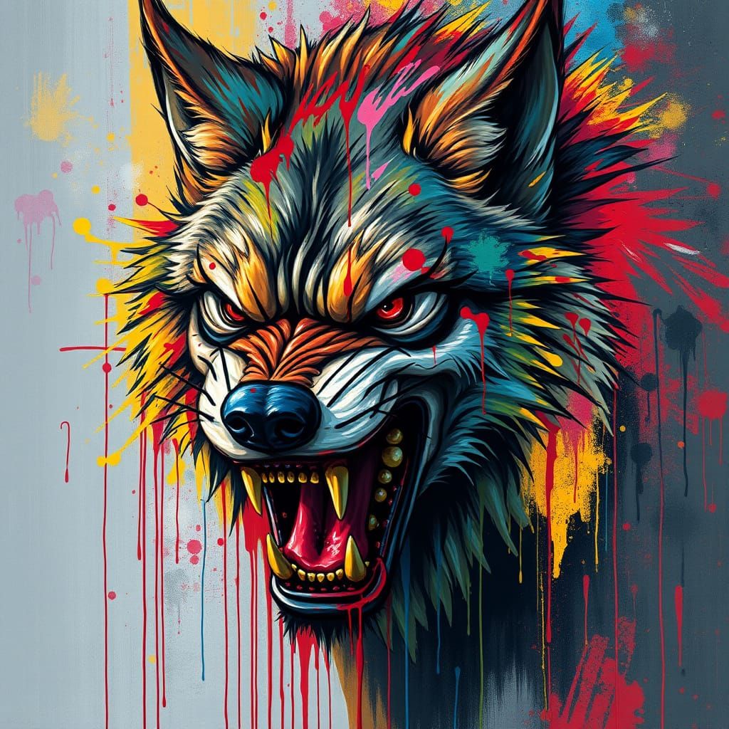 Colossal Dire-Wolf Graffiti in Vibrant, Bleeding C... - AI Art
