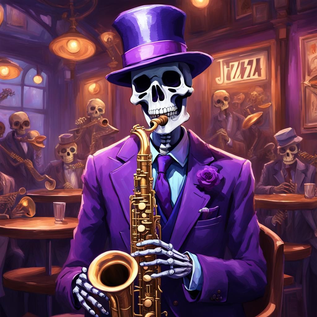Skeleton playing a saxophone. - AI Generated Artwork - NightCafe Creator