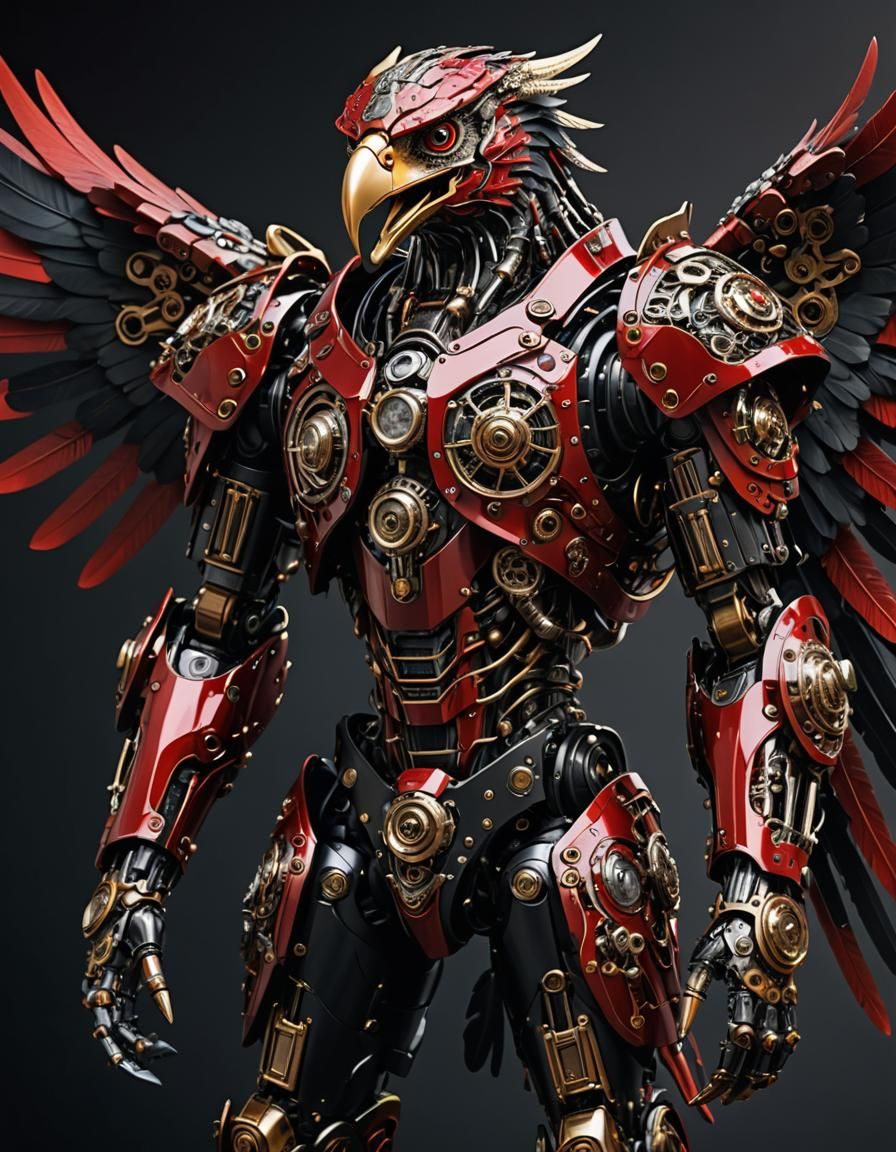 Futuristic cybernetic humanoid eagle warrior, detailed mechanical and ...