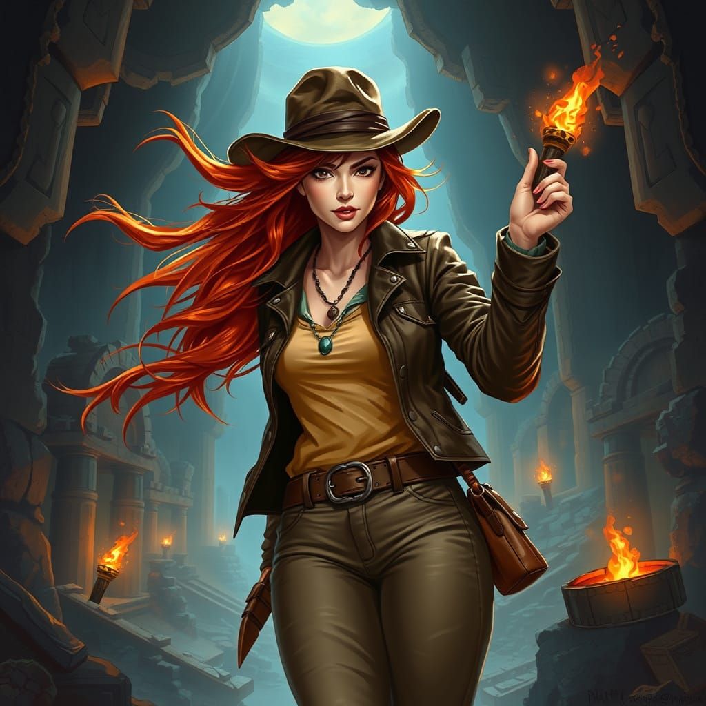 Vibrant Treasure Hunter Unveils Ancient Secrets in... - AI Art