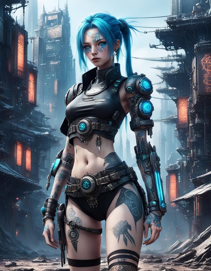 Future tribe girl with blue eyes in cyberpunk style. - AI Generated Artwork - NightCafe Creator