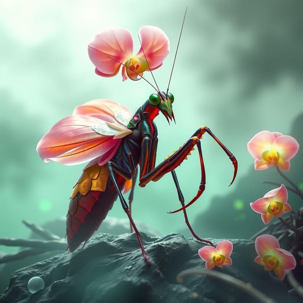 Ethereal Mantis-Shrimp Aliens Thrive on Emerald Ex... - AI Art