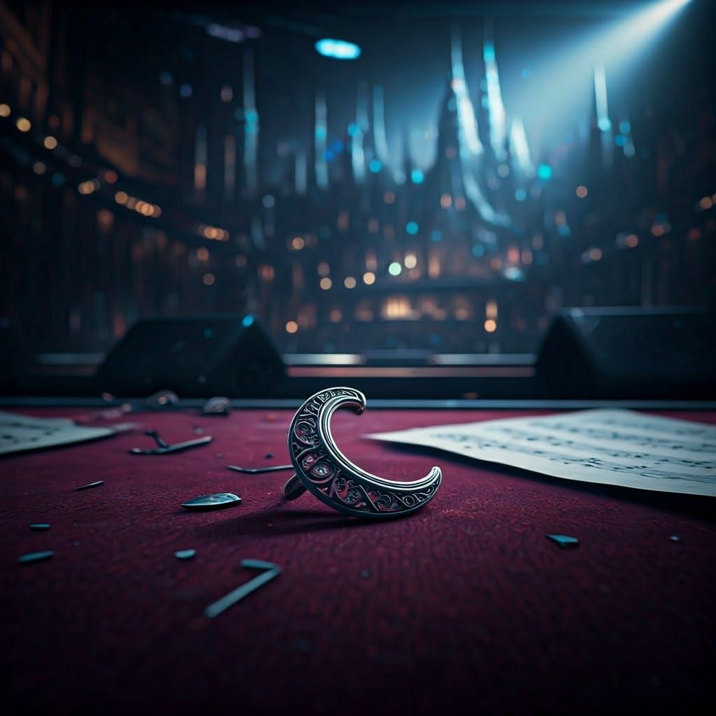 Ethereal Earring Abandoned on Velvet Concert Stage - AI Art