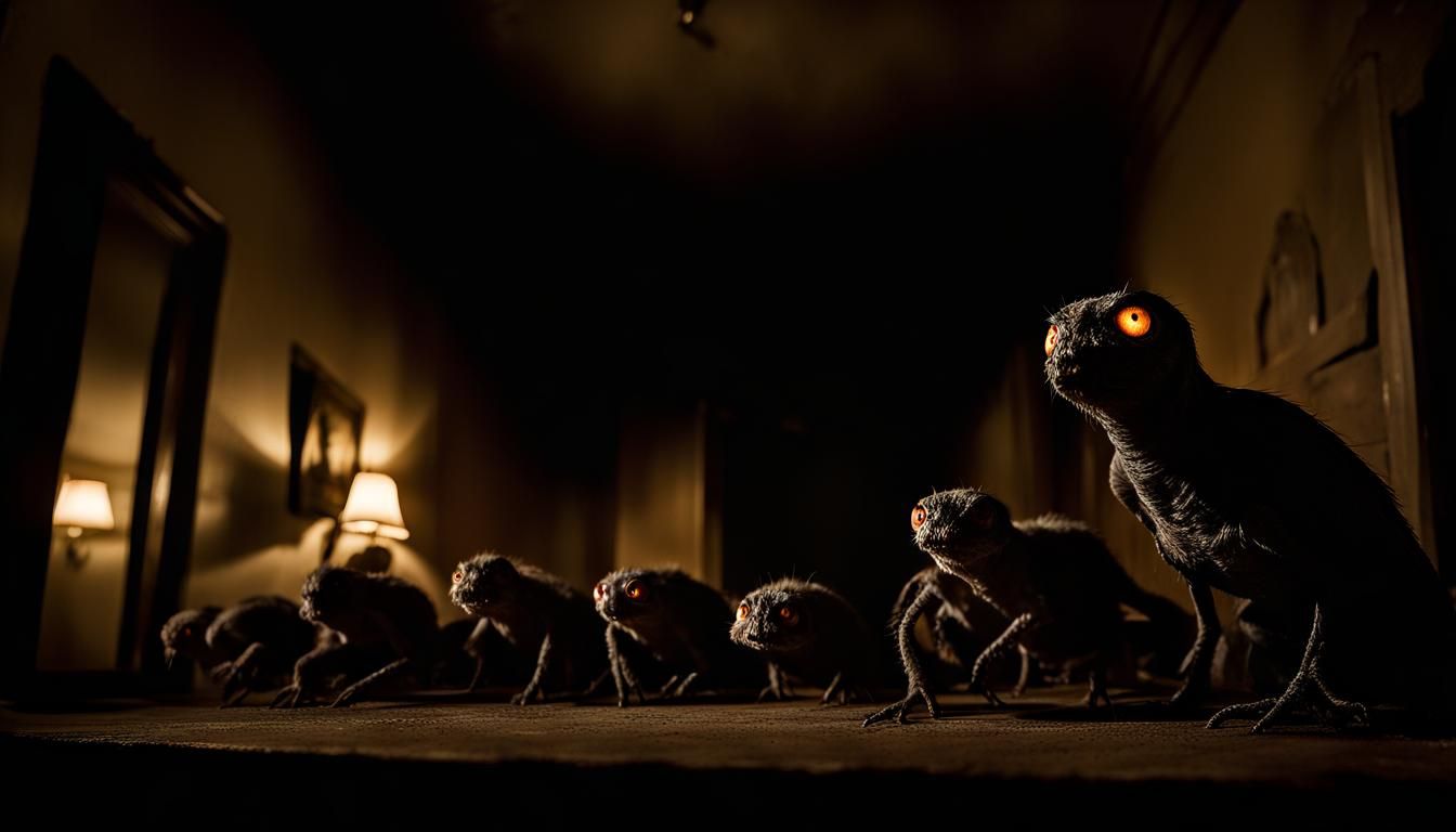 a captivating image of a diverse array of creatures roaming a spooky ...