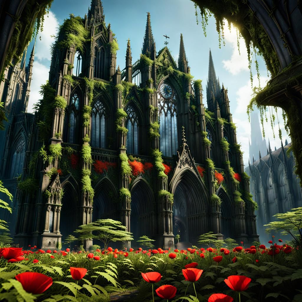 Overgrown Cologne Cathedral covered in vines and moss Ruins in ...