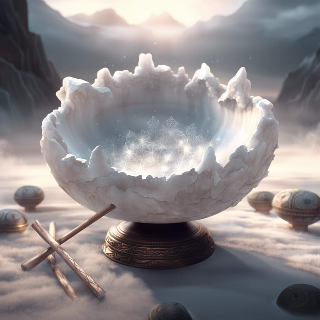 A very very beautiful white mystical crystal bowl with a stick. Tibetan ...