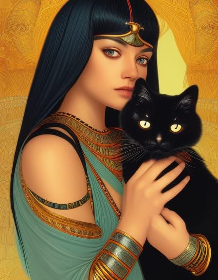Cleopatra with cat - AI Generated Artwork - NightCafe Creator