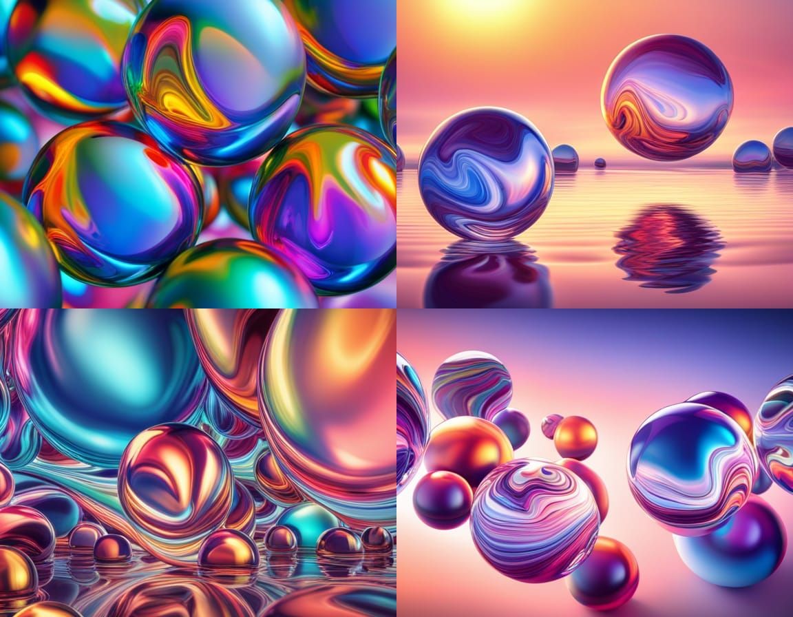 A colorful abstract render of a crystal balls with silky fluid inside ...