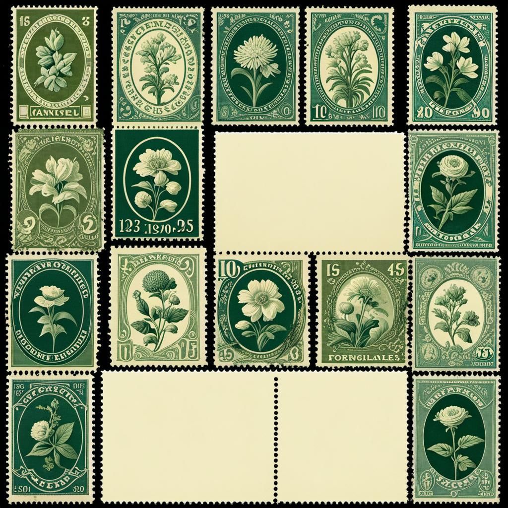 organized Vintage green colored antique postal stamps used postage ...