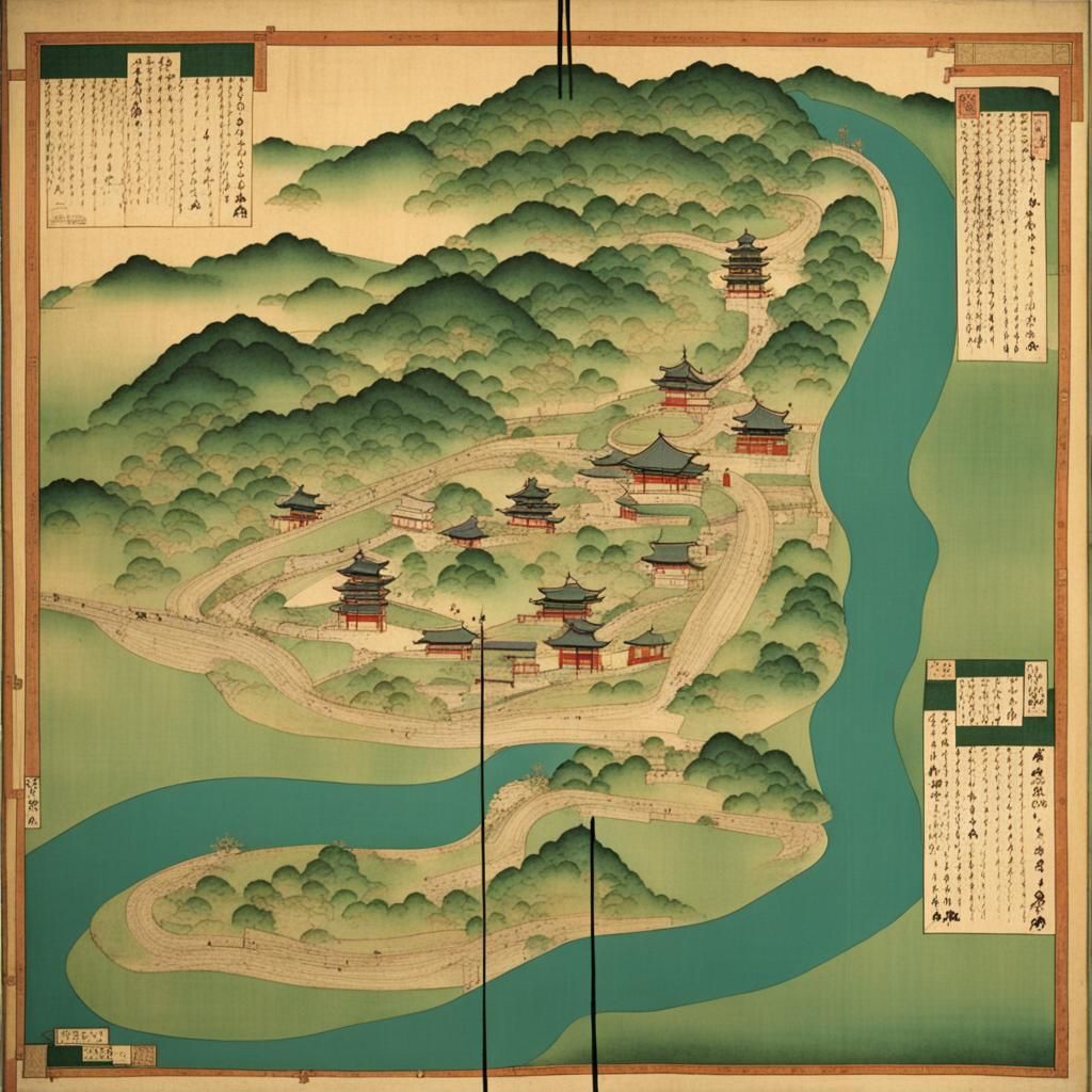 Heian period road map of Kyoto - AI Generated Artwork - NightCafe Creator