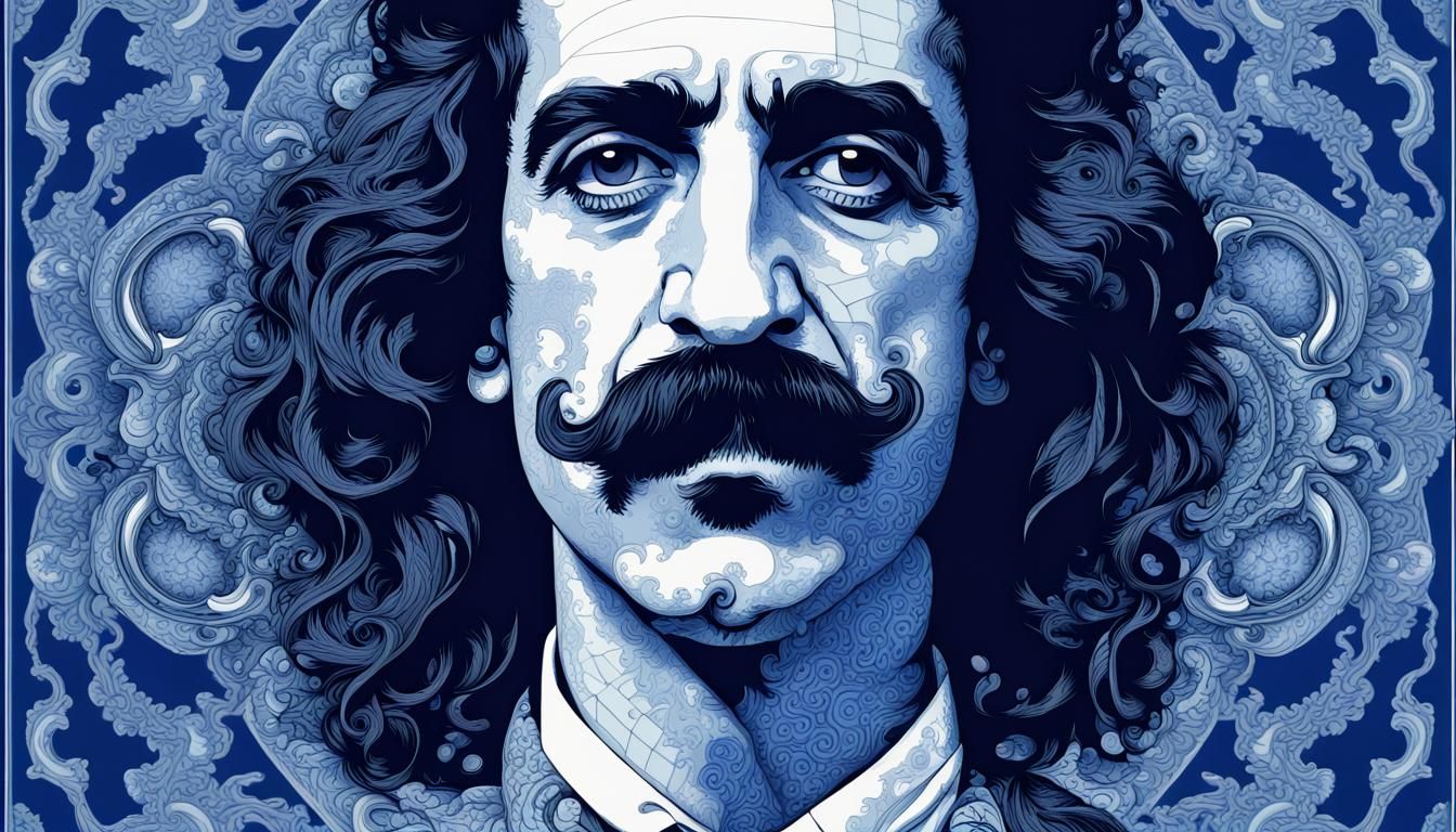 Frank Zappa Delft blue. In Delft blue tones, fractal patterns, pixel ...