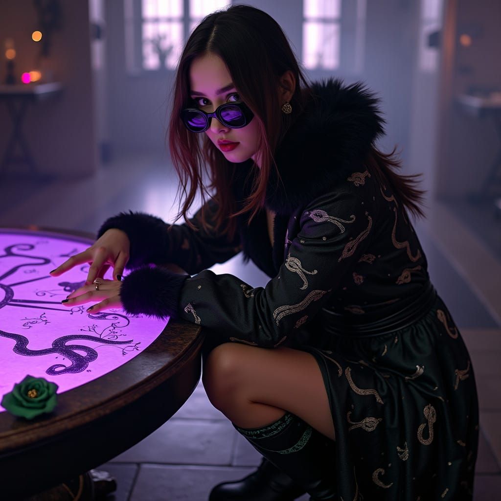 The Magician - Enigmatic Occult Sorceress in Midnight Robes