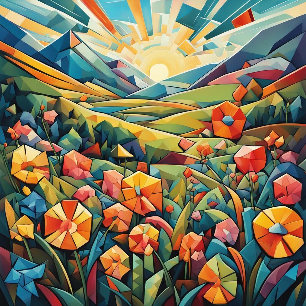 Cubist Flower Meadow - AI Generated Artwork - NightCafe Creator