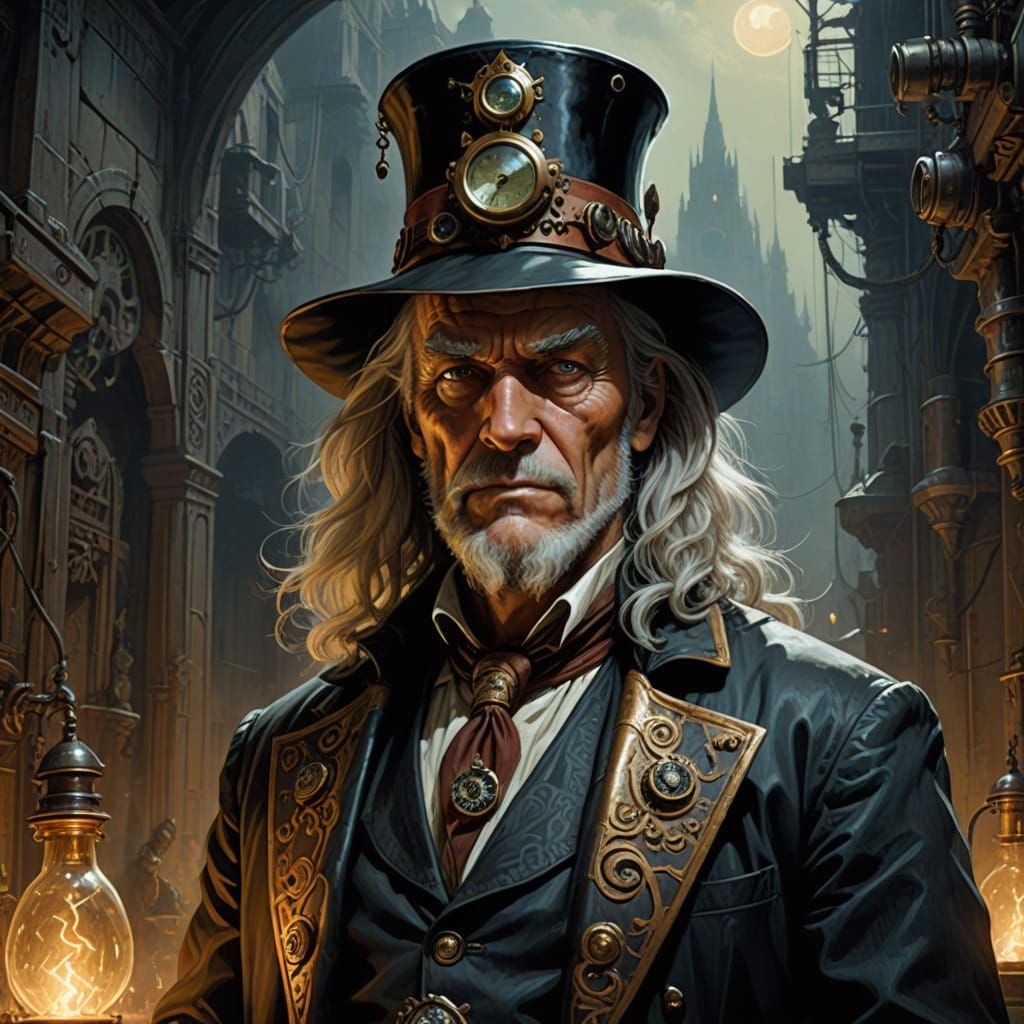 Steampunk Warlock Portrait in Radium-Punk Cityscap... - AI Art