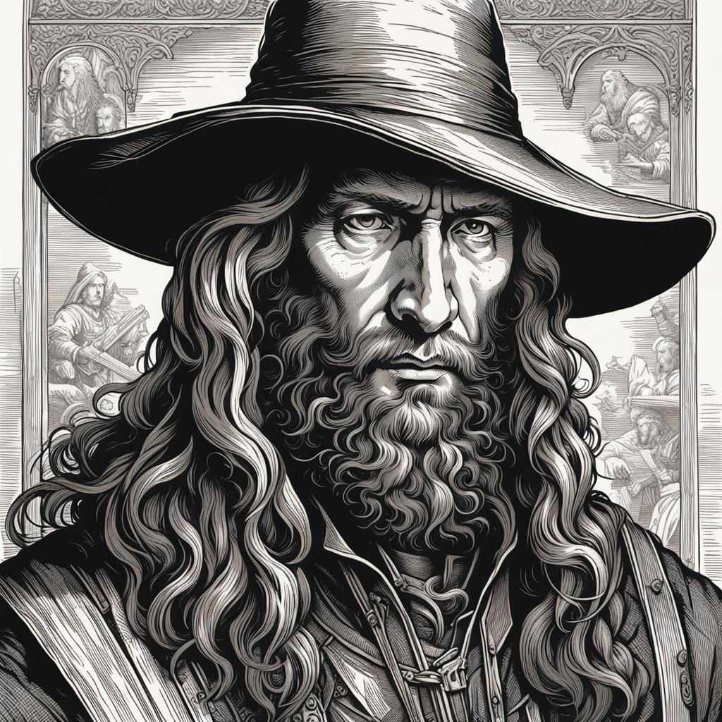 Style of Albrecht Durer, a monochrome woodcut self -portrait - AI ...