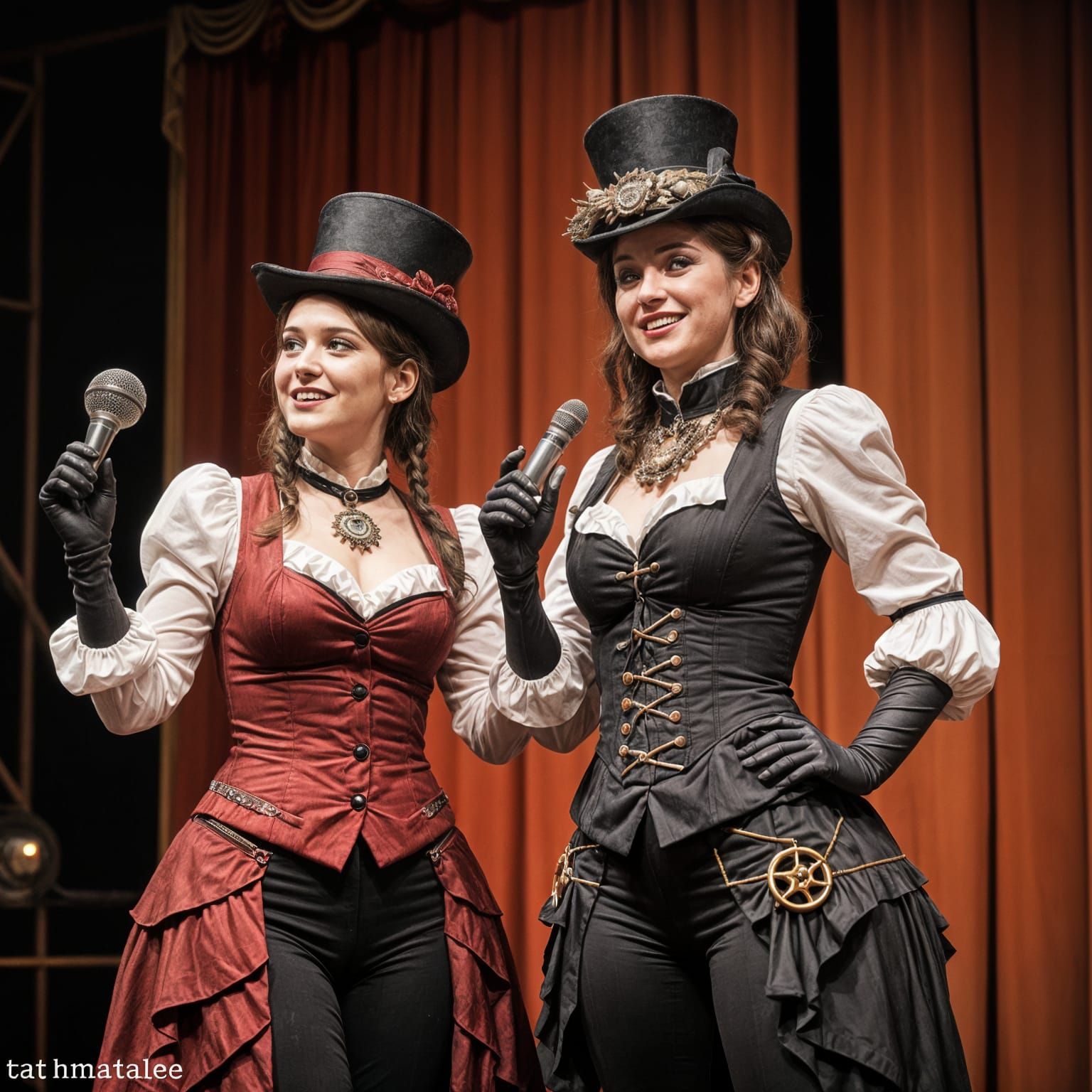 A prop-comedy duo entertaining the crowd on the Vaudeville Stage.