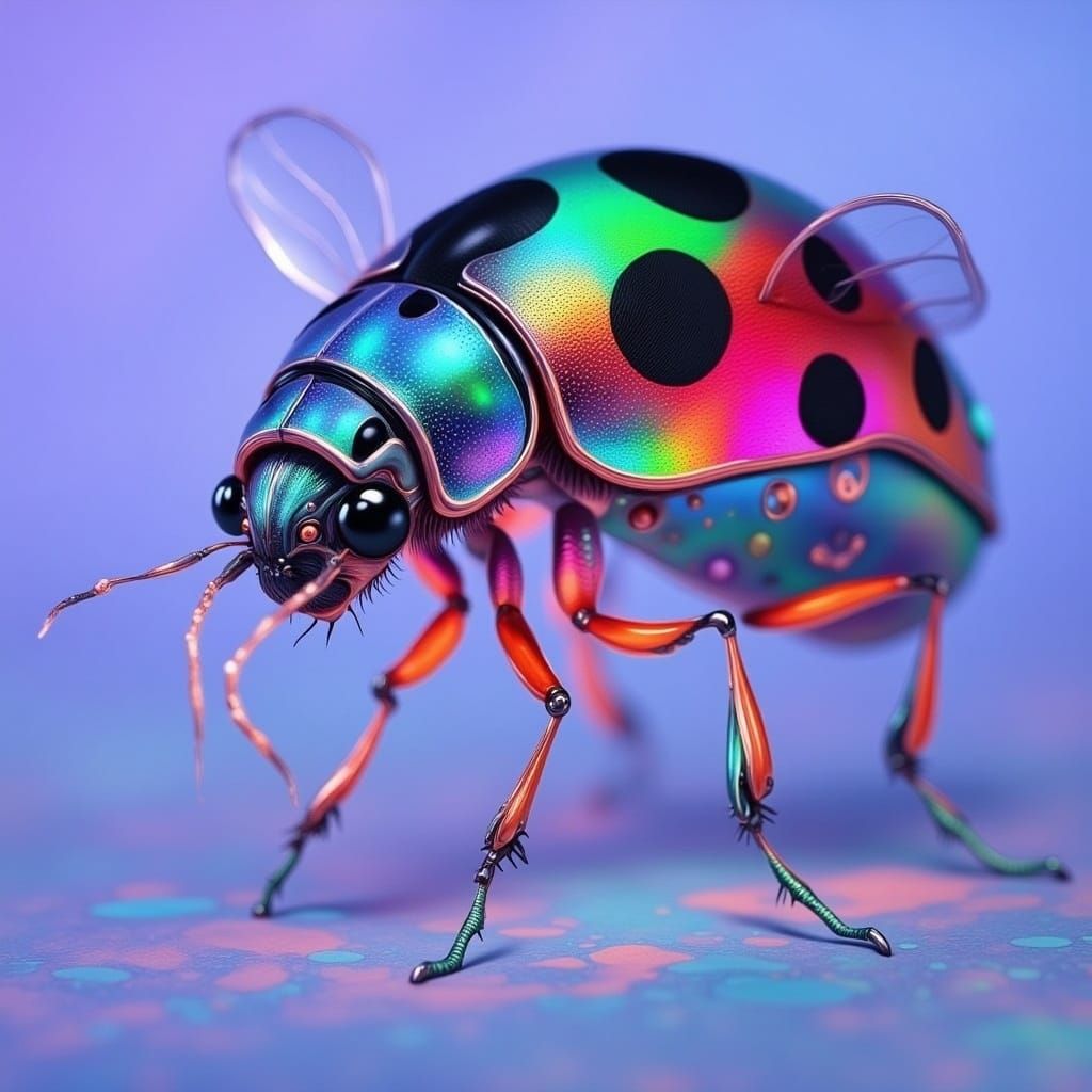 Glowing Alien Ladybug on a Vibrant Neon Planet - AI Art