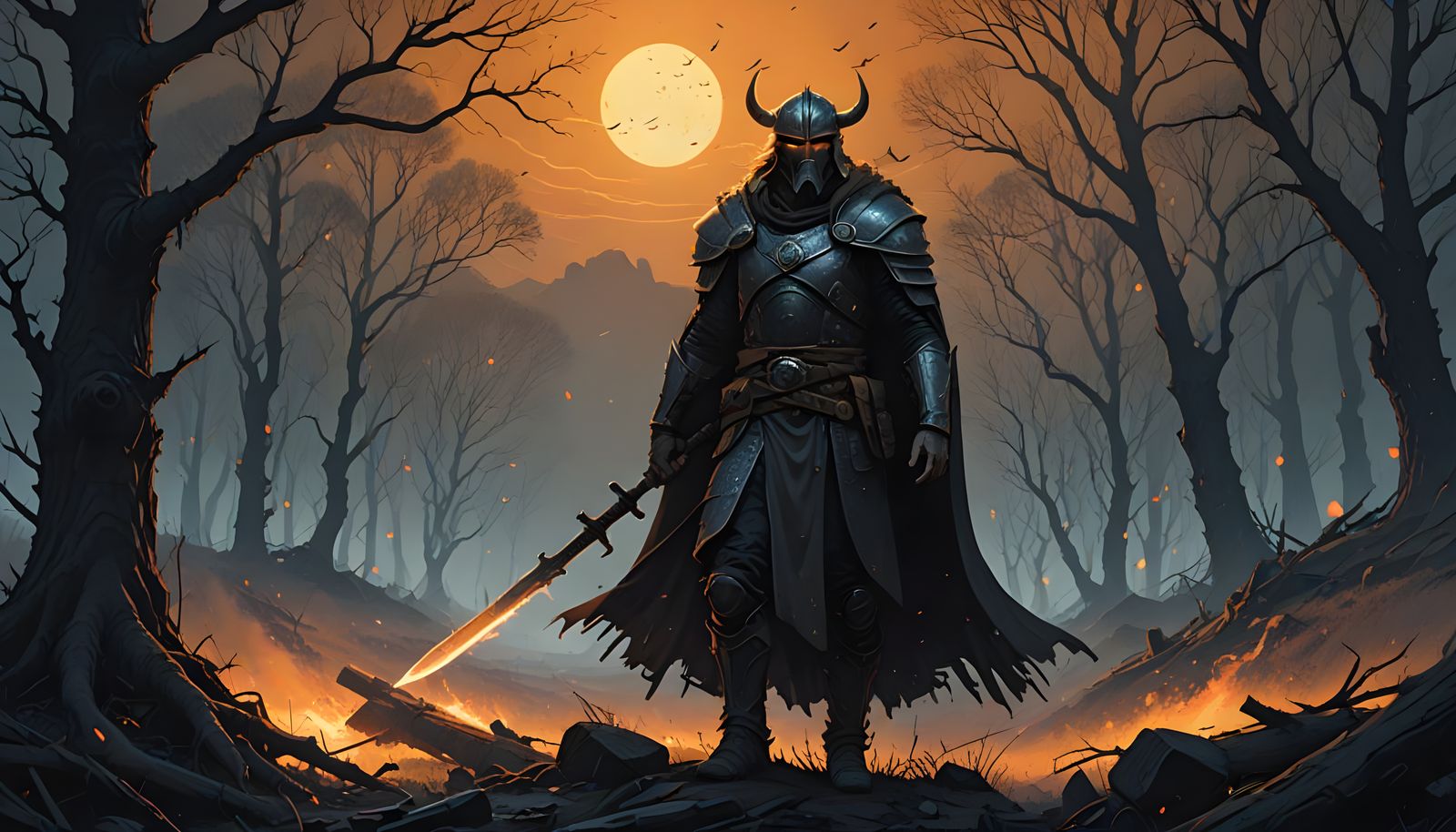 Epic Fantasy Scene with Lone Viking in Mystical La... - AI Art