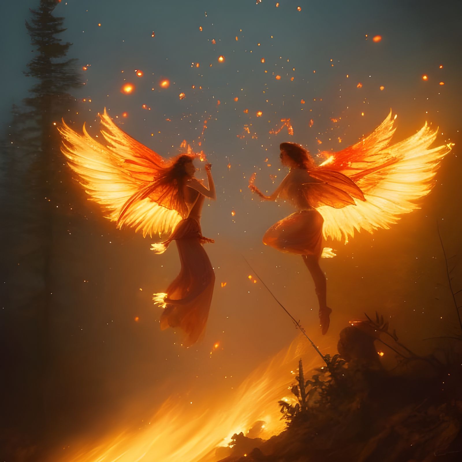 Fire fairies playing in the forest - AI Generated Artwork - NightCafe ...