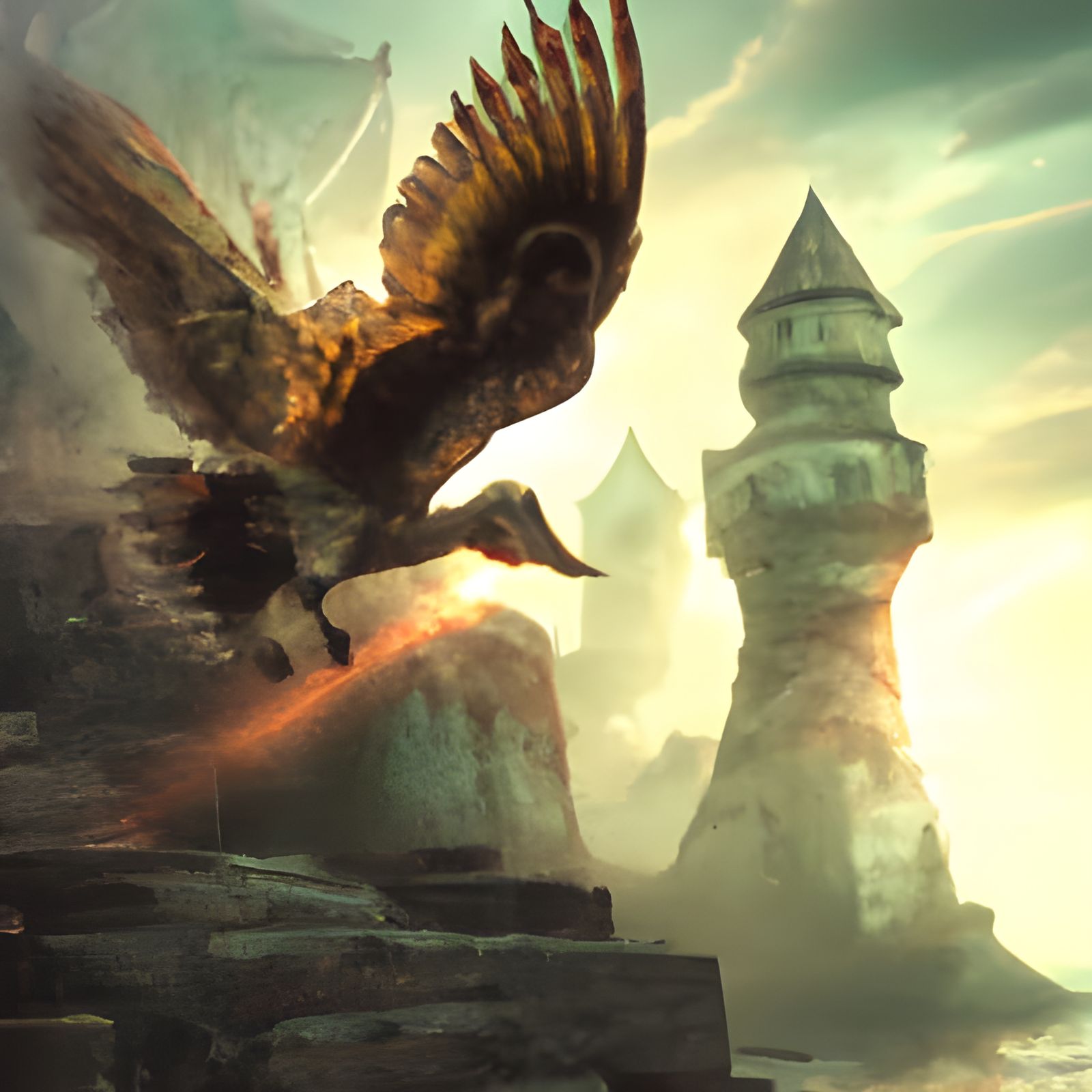 Gryphon flying next to a lighthouse - AI Generated Artwork - NightCafe ...