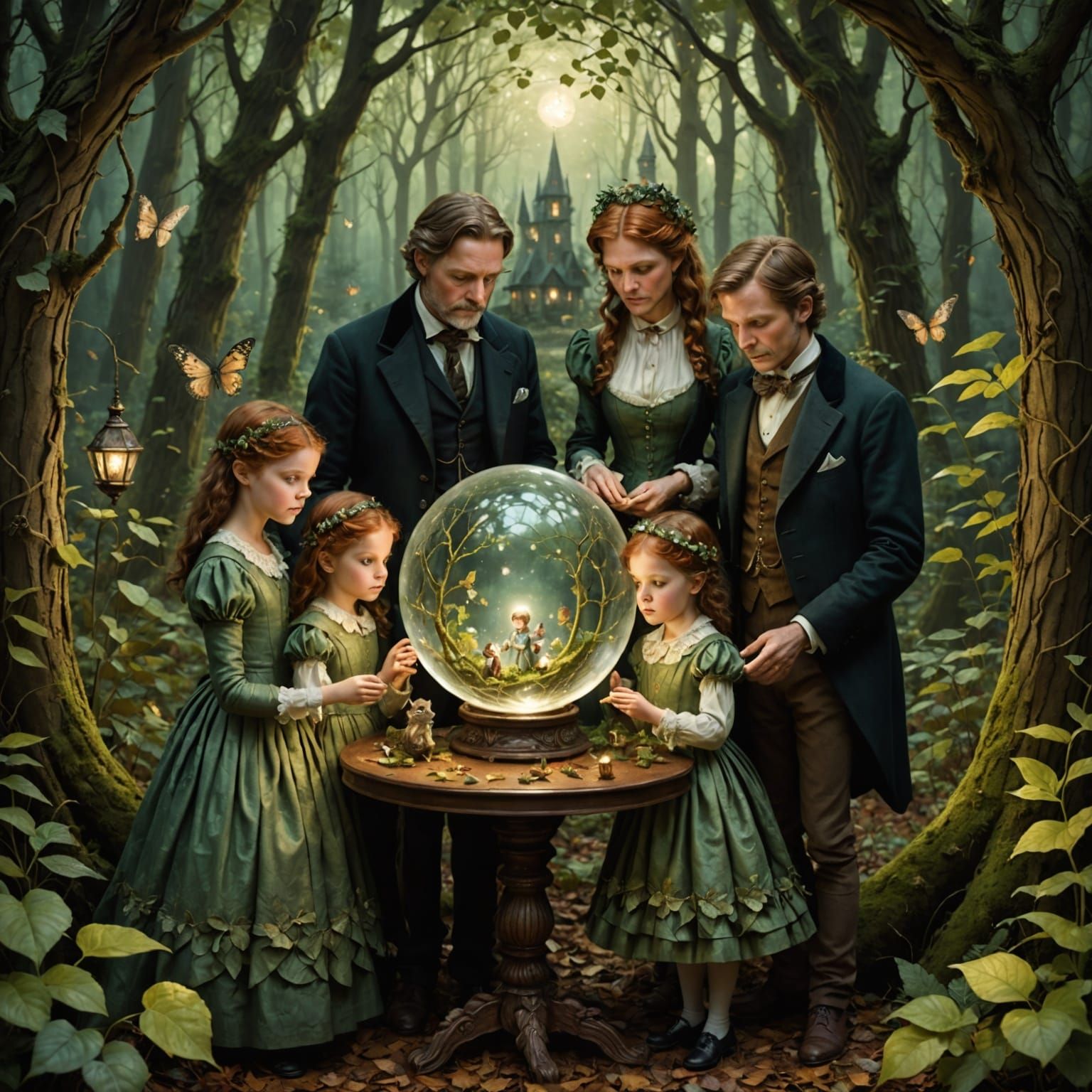 Victorian Fairies Conjure Spirits in Woodland Home - AI Art