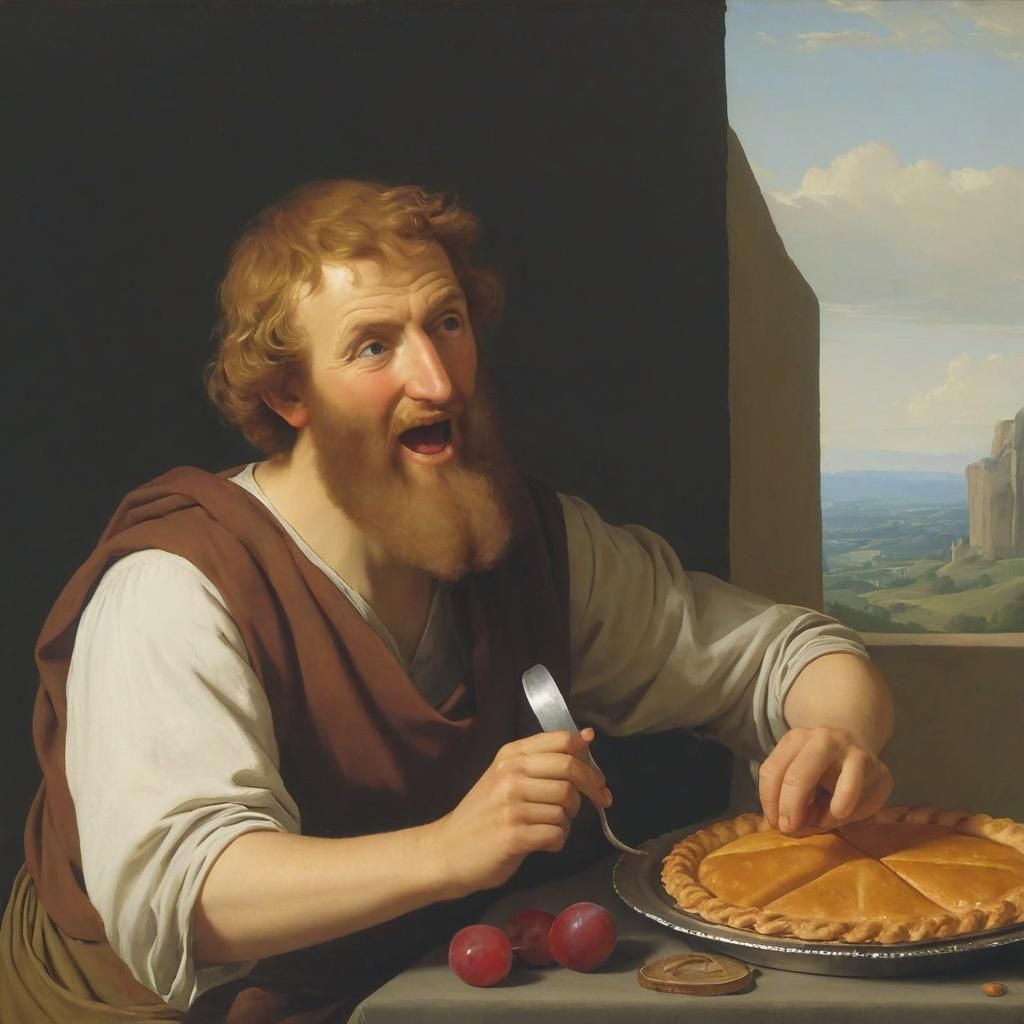 Enthusiastic faces, Pythagoras joyfully eating a pie - AI Generated ...