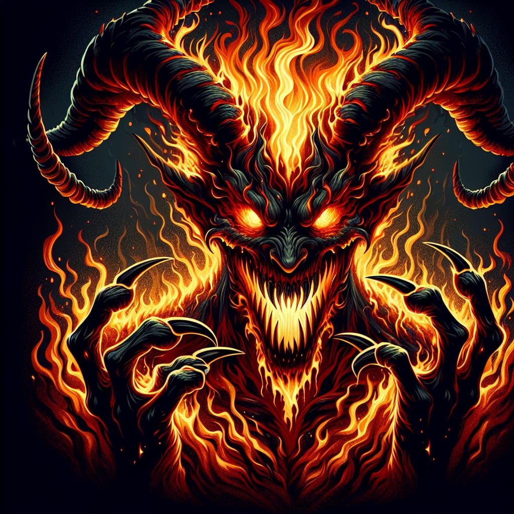 Hot Stuff - Fiery Demon Confronts Dark Stormy Netherworld