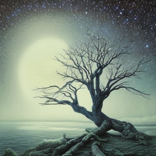 night tree, cinematic brilliant atmospheric embellishment, intricate ...