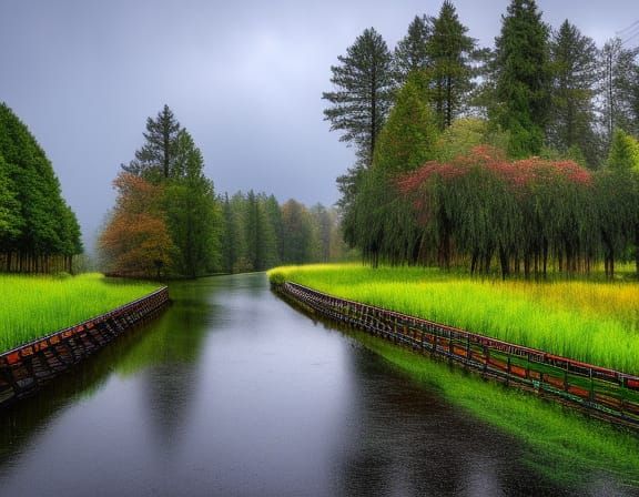 a beautiful photorealistic nature landscape after the rain: petrichor ...