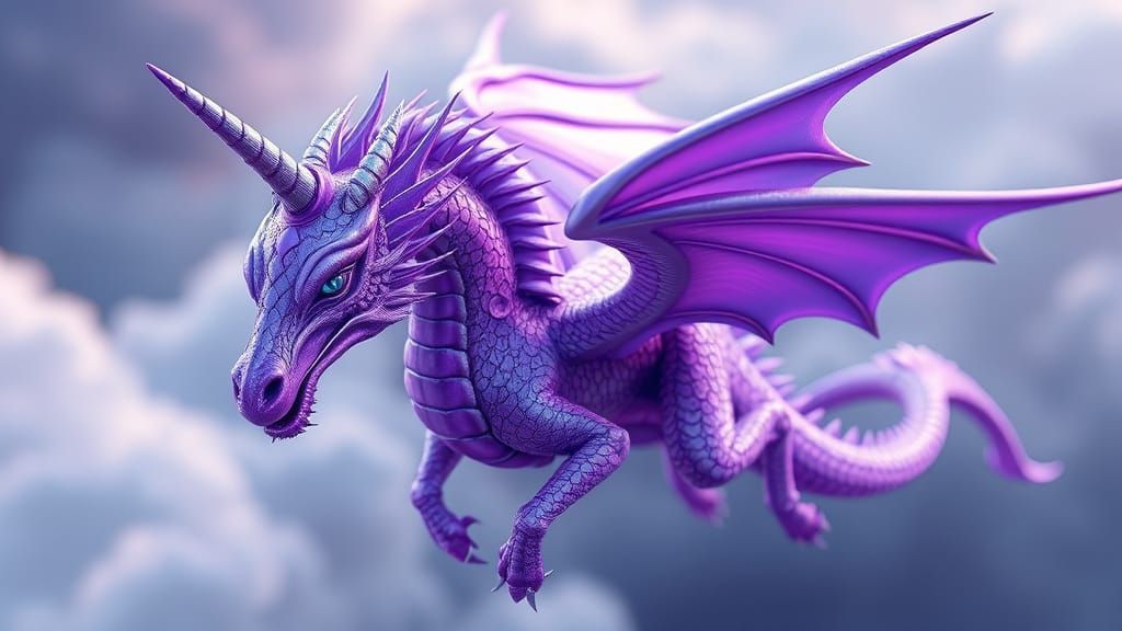 Mythical Purple Dragon-Unicorn Cyclops Soars in Vi... - AI Art