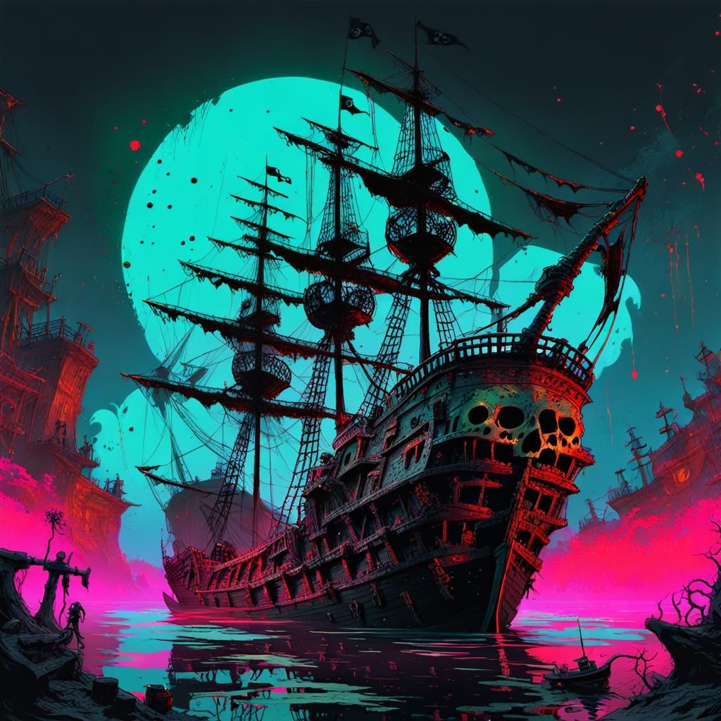 Skeleton Pirate Ship - AI Generated Artwork - NightCafe Creator