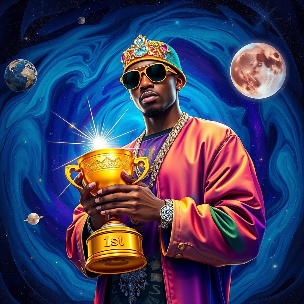 Hip Hop Rap Champion Celebrates Cosmic Victory - AI Art