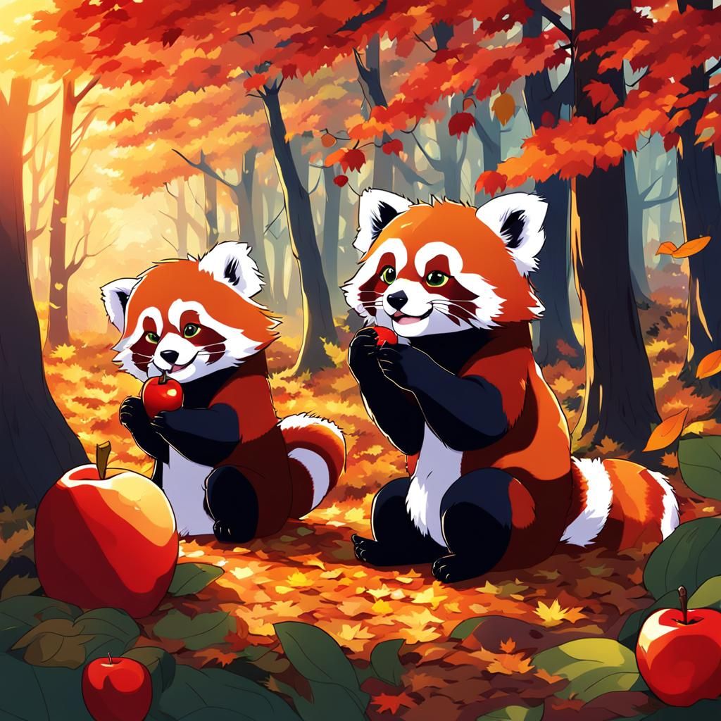 More red pandas eating red apples. - AI Generated Artwork - NightCafe ...