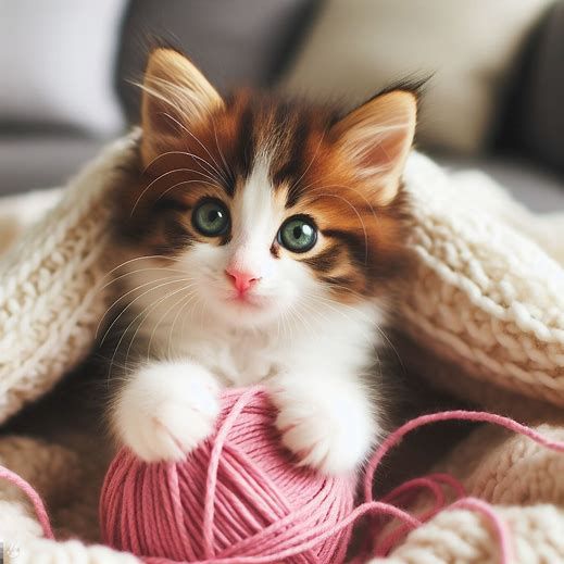 Kitten with yarn - AI Generated Artwork - NightCafe Creator