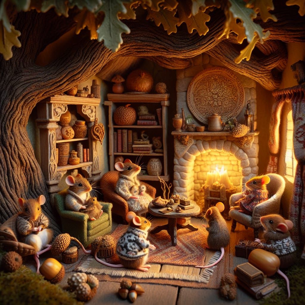 Cozy Mouse Family - Delicate Rodent Family Amidst Whimsical ...