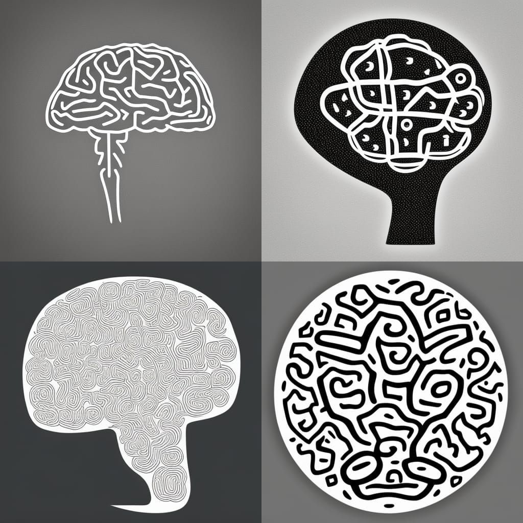 simplified brain icon, drawn only with black lines and white filling ...