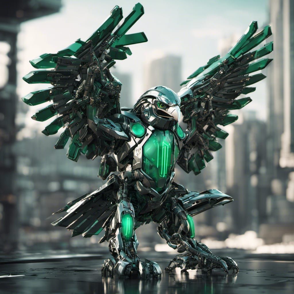 Emerald Green Cybernetic Eagle with Black and Silver tint - AI ...