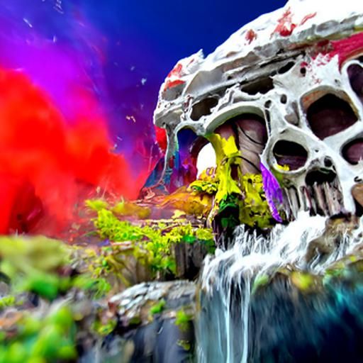 A skull made out of the earth crying waterfall 8 k resolution vibrant ...