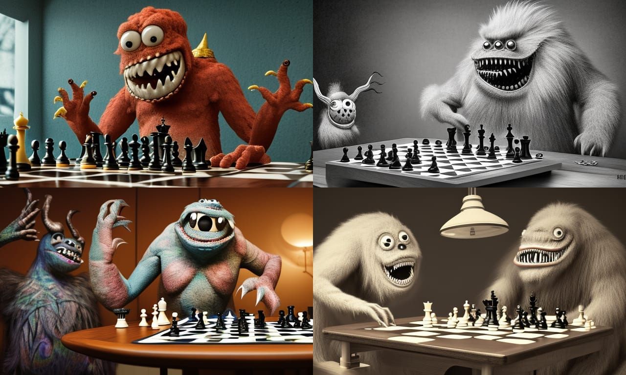 An Friendly do-gooder Monster sits across the chess table from a funny ...