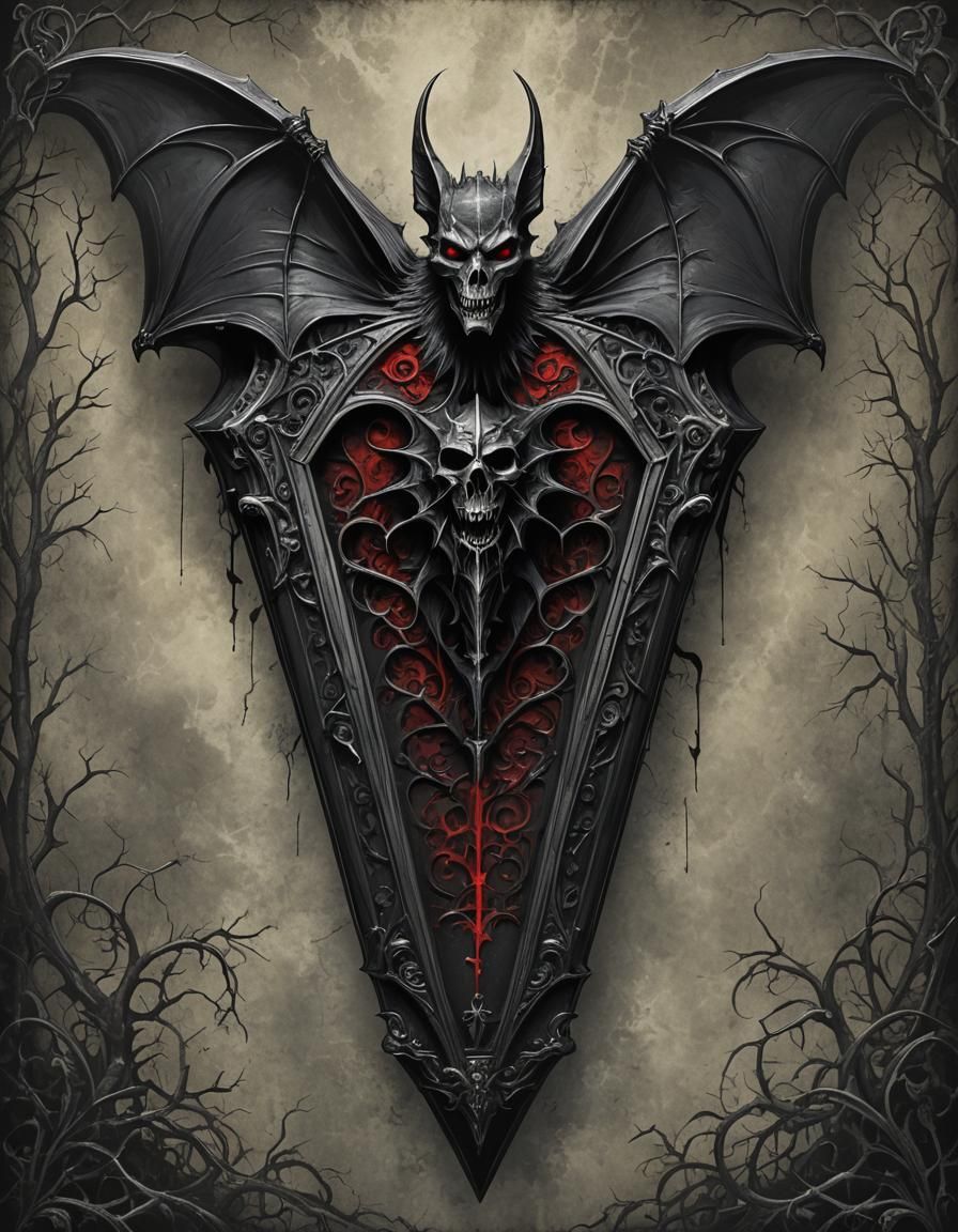 gothic coffin old horror dark funeral bat black and red macabre ...