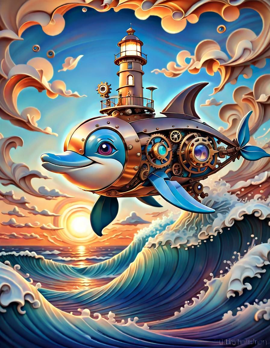 Chibi steampunk lighthouse dolphin - AI Generated Artwork - NightCafe ...