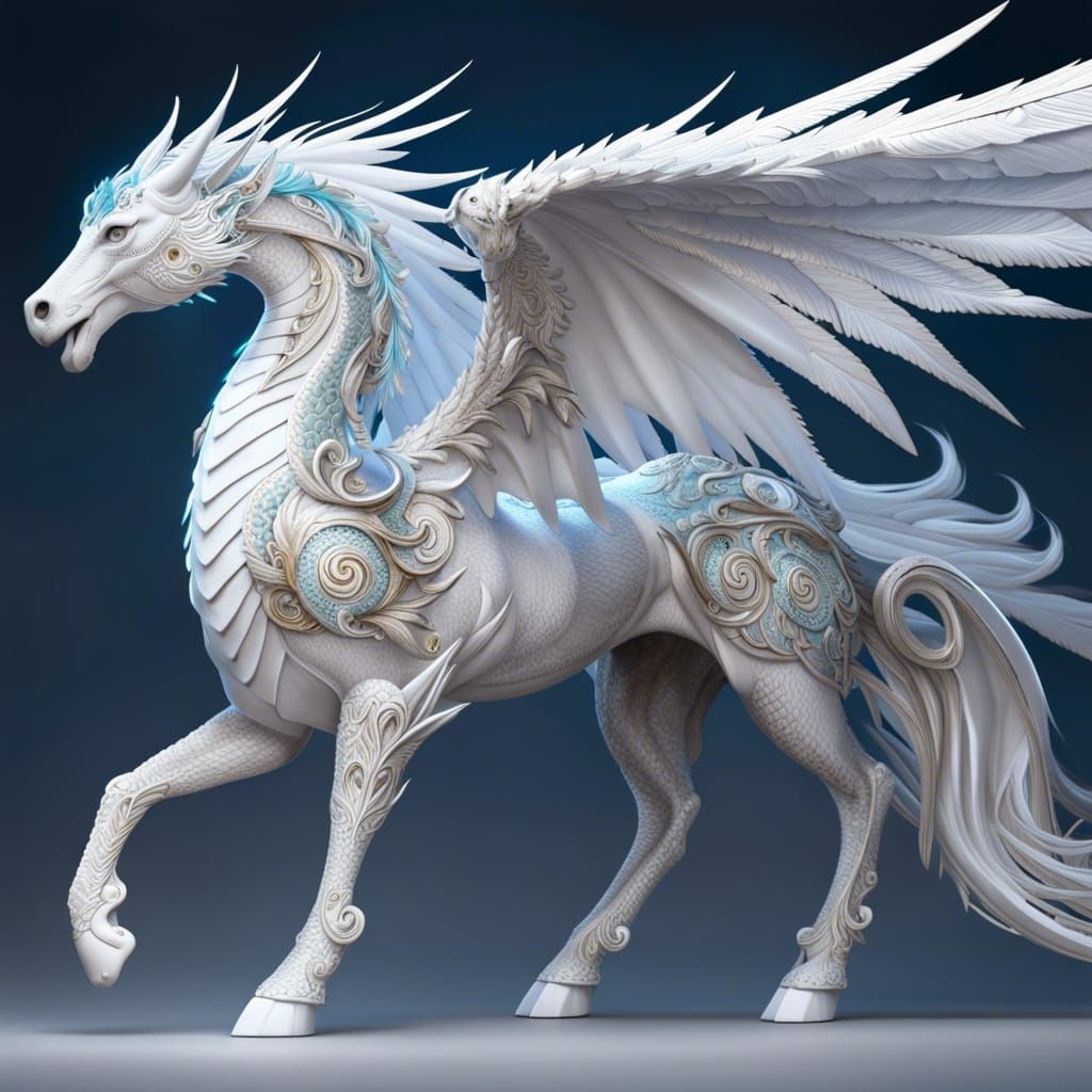 heavenly fantasy white astral dragon angel horse, full body portrait ...