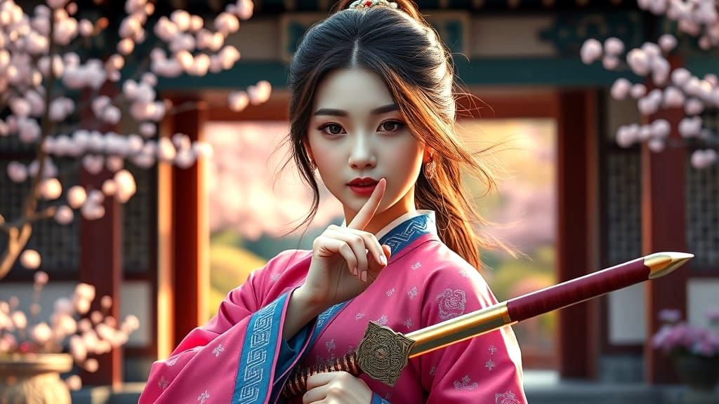 The Secret Temple Guardian - Vibrant Joseon Warrior Maiden w...