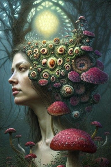 visionary Goddess made of intricate fractals from nature, mushrooms ...