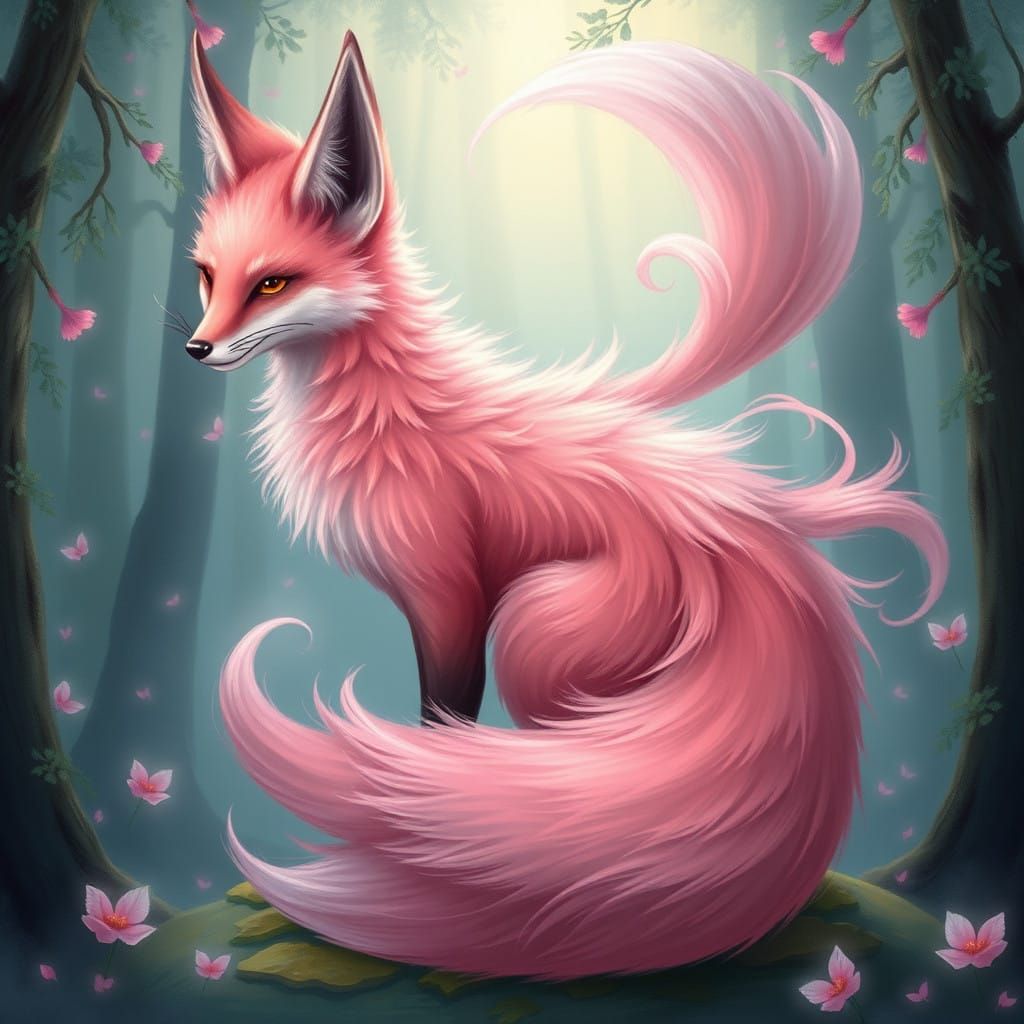 gorgeous pink nine-tailed fox - Enchanted Pink Fox in a Drea...